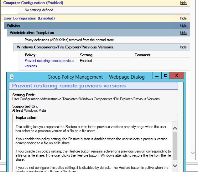SOLVED: GPO to Disable the RESTORE Button In Shadow Copies - Up & Running Inc - Tech How To's