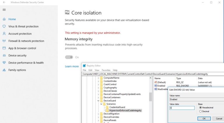 SOLVED: Windows 10 DEVICE SECURITY: MEMORY INTEGRITY Shows THIS SETTING IS MANAGED BY YOUR ...
