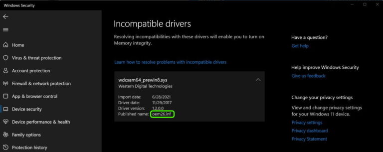 SOLVED: Core Isolation Memory Integrity Incompatible Drivers WDCSAM64_PREWIN8.SYS - Up & Running ...