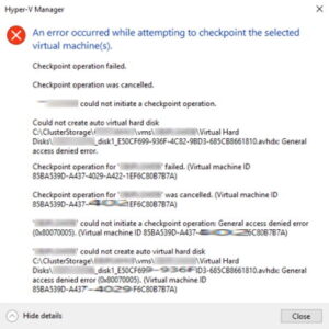 SOLVED: Error Occurred While Attempting to Checkpoint Selected Virtual ...