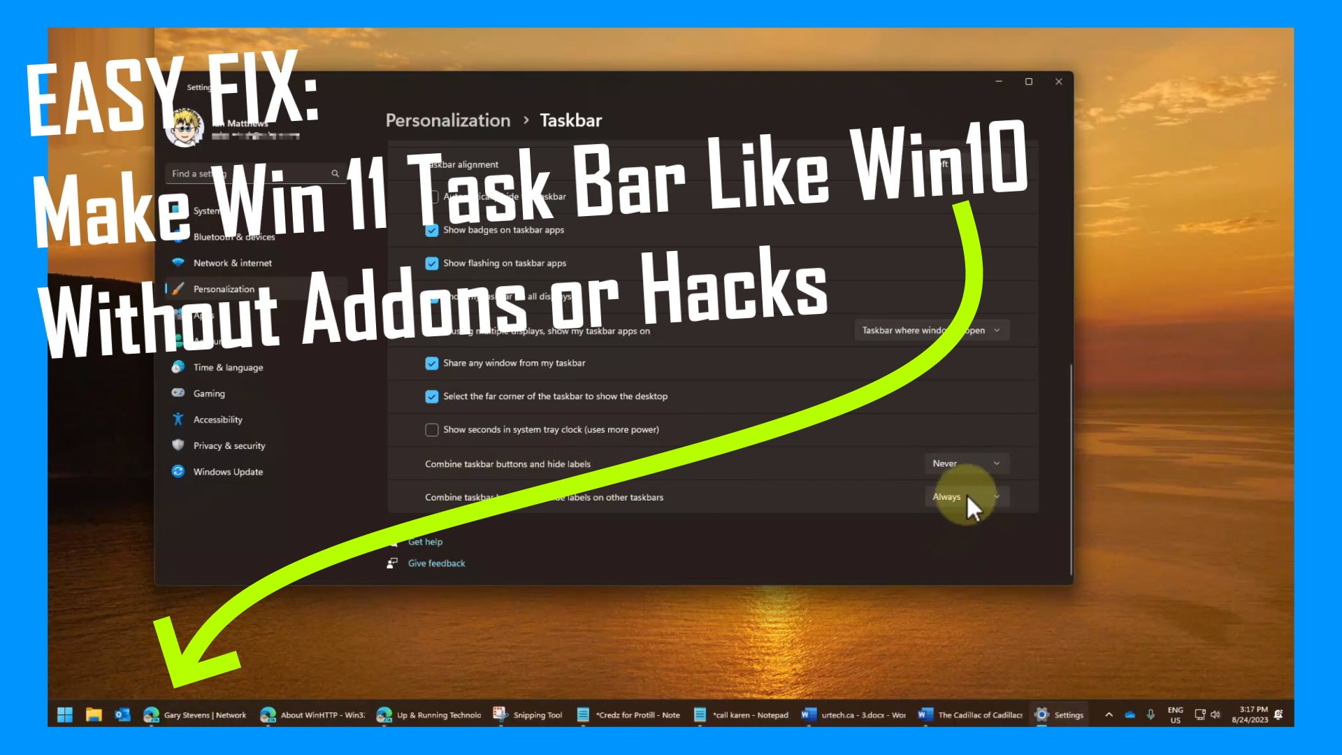 SOLVED: VIDEO: Disable Combine Programs on Windows 11 Task Bar - Up & Running Inc - Tech How To's