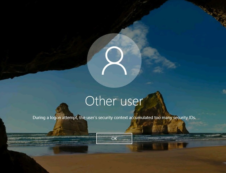 Solved During A Logon Attempt The Users Security Context Accumulated Too Many Security Ids