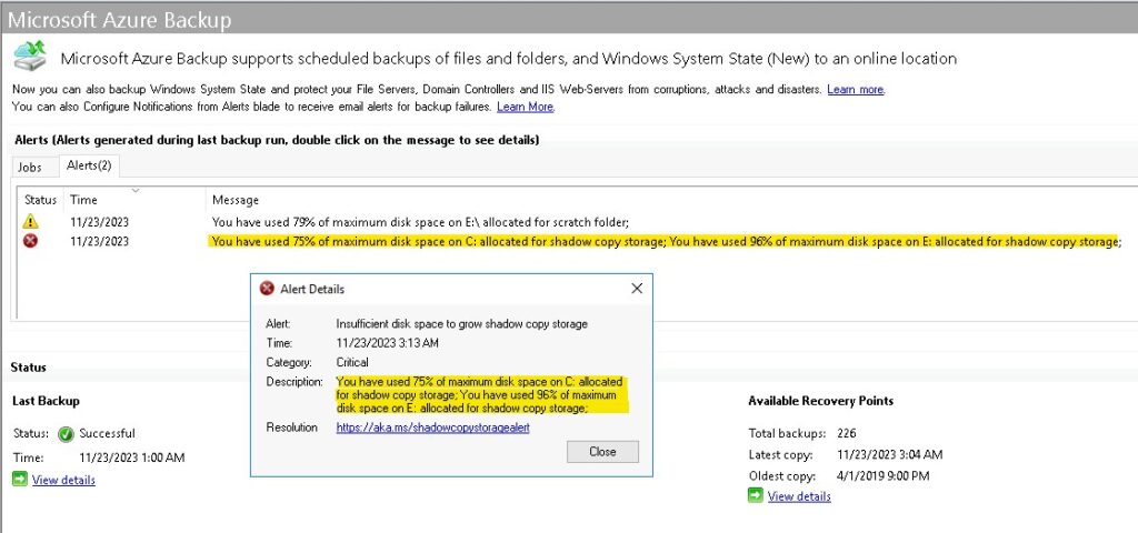 SOLVED: How To Expand VSS Shadow Copy Space To Fix Azure Backup Insufficent Disk Space Shadow ...
