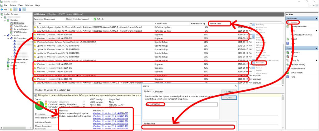 Find Windows 11 Enablement Package in WSUS
