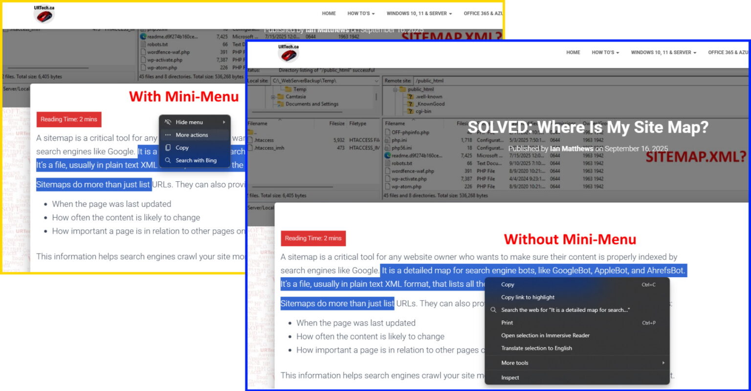 What is the Mini Menu Feature in Edge Browser?